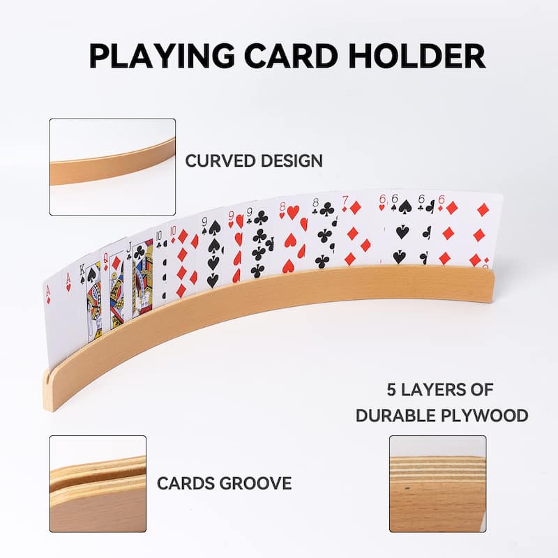 GSE™ Set of 4 Playing Cards Holders, 17.5" Wooden Curved Playing Card Racks for Kids, Adults and ...